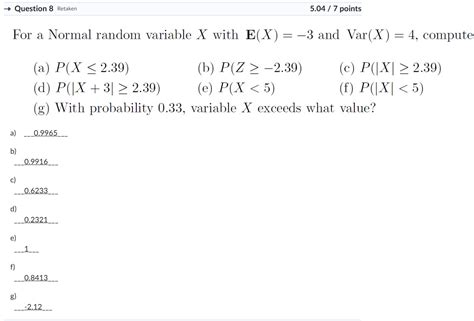 Solved For A Normal Random Variable X ﻿with Ex 3 ﻿and