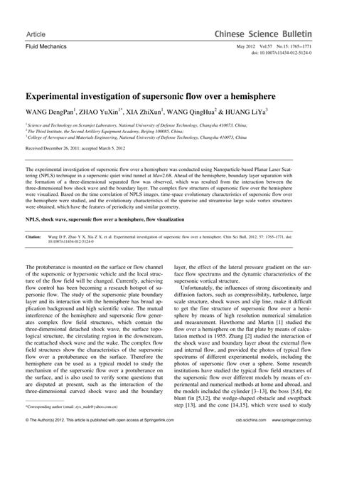 Pdf Experimental Investigation Of Supersonic Flow Over A Hemisphere