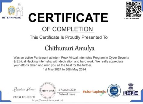 Chithunuri Amulya On Linkedin Internship Achievement Internpeak Career