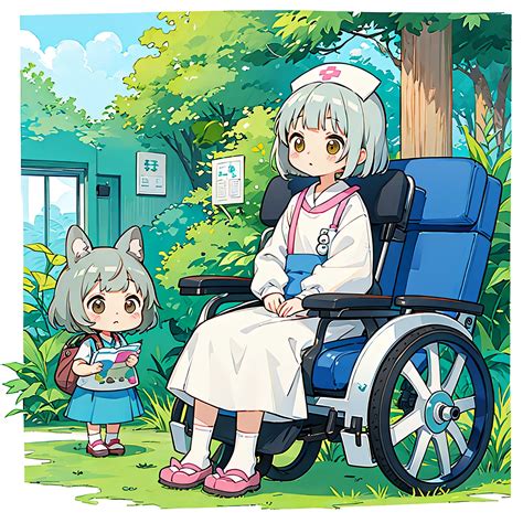 Anime Characters Sitting In A Wheelchair In A Park Seaart Ai