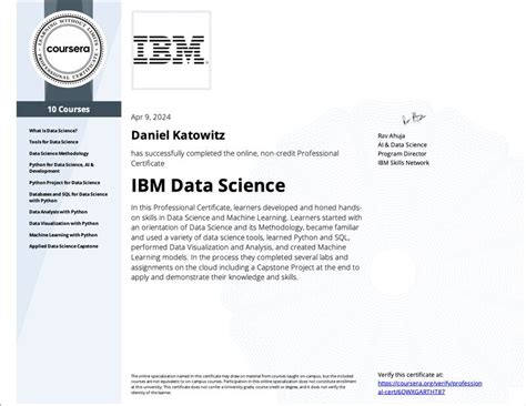 Daniel Katowitz On Linkedin Datascience Machinelearning Certificate Ibmdatascience