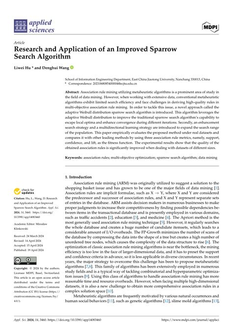 Pdf Research And Application Of An Improved Sparrow Search Algorithm