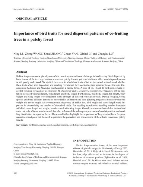 Pdf Importance Of Bird Traits For Seed Dispersal Patterns Of Co