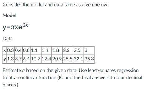 Solved Consider The Model And Data Table As Given