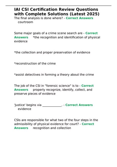 Iai Csi Certification Review Questions With Complete Solutions Latest