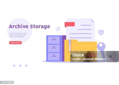 문서 폴더입니다 문서 아카이브 데이터 저장 안전한 스토리지 파일 보관 및 조직 디지털 데이터베이스의 개념 플랫 디자인의 벡터 일러스트레이션 감시에 대한 스톡 벡터 아트 및