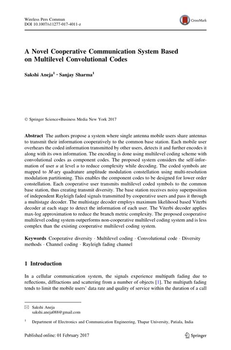 Pdf A Novel Cooperative Communication System Based On Multilevel