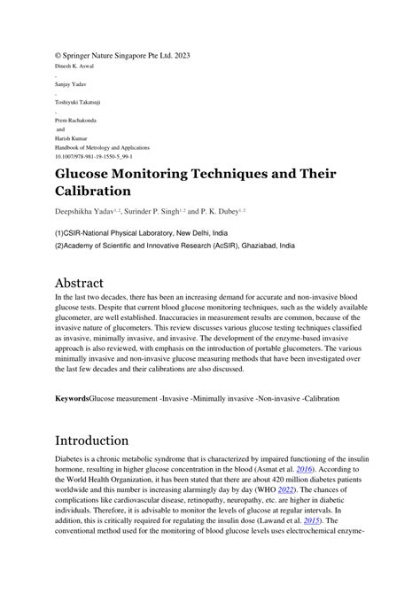 Pdf Glucose Monitoring Techniques And Their Calibration