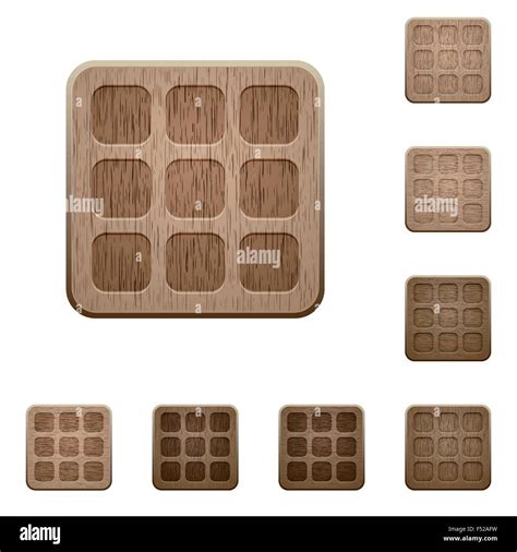 Set Of Carved Wooden Large Thumbnails Buttons 8 Variations Included Arranged Layer Structure