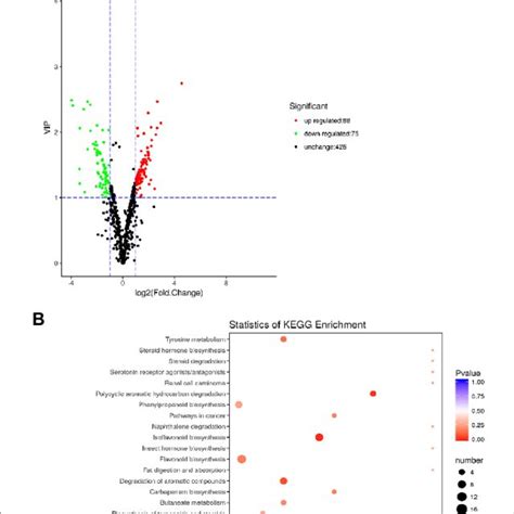 A Volcano Plot Of Differentially Expressed Metabolites B