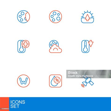 Set Line Satellite Water Drop Percentage Compass North Thermometer