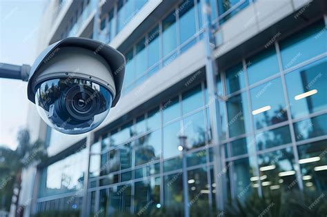 Security Camera Overlooking Exterior Of Commercial Building For Safety And Protection Concept