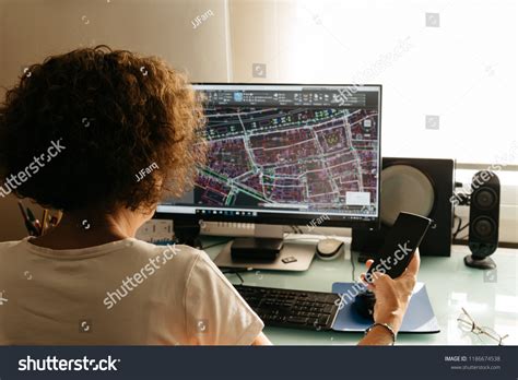 Architect Female Drawing Cad Software Designing Stock Photo Shutterstock