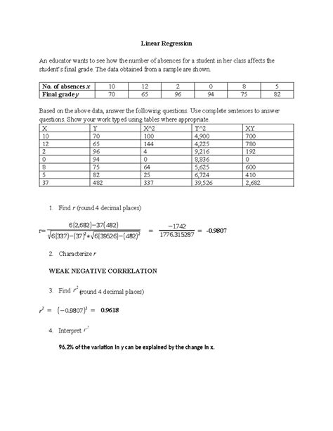 Linear Regression Quiz Analysis And Solutions Studocu