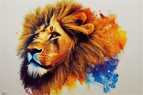 Colourful Stylised Lion Portrait On Grey Background Created Using Generative Ai Technology