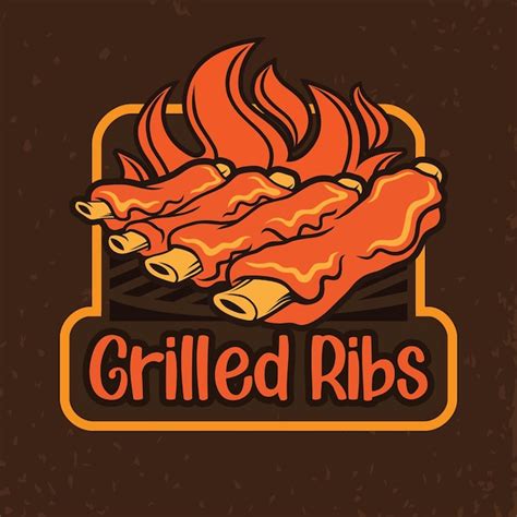 Grilled Ribs Simple Logo Mascot Restaurant Design Premium Vector