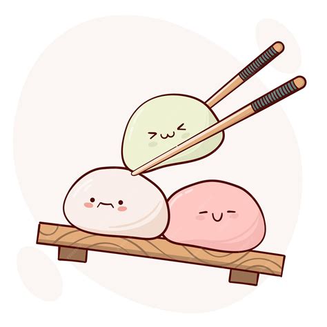 Dibujar Divertido Kawaii Japón Tradición Dulce Mochi Vector Ilustración