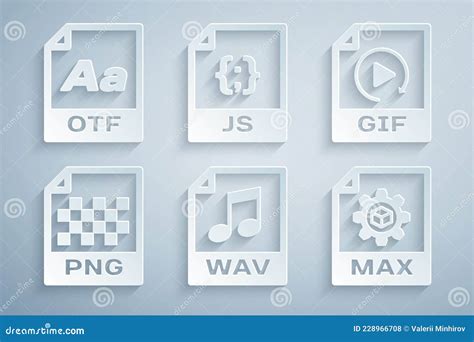 Set Wav File Document Gif Png Max Js And Otf Icon Vektor Redaktionelles Stockfoto