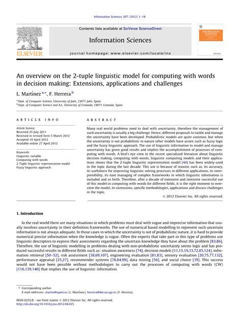 An Overview On The 2 Tuple Linguistic Model For Computing With Words In