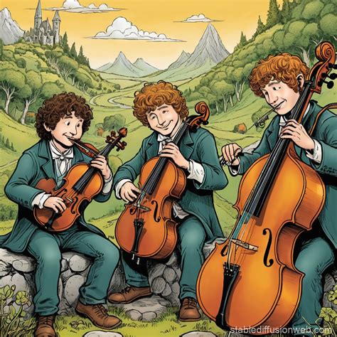 Hobbits Playing Musical Instruments | Stable Diffusion Online
