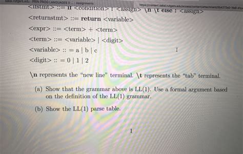 Solved Ll1 Grammar And Recursive Descent Pars Ing 1