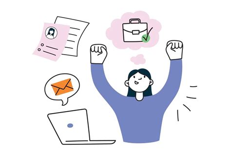 Contento Mujer Consiguiendo Trabajo Ganador Composición Exitoso Plano