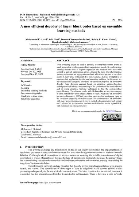 A New Efficient Decoder Of Linear Block Codes Based On Ensemble