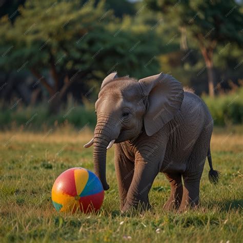 Premium Photo An Elephant Playing With A Colorful Ball In A Field