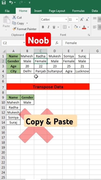 how to transpose data ‼️‼️ exceltutorial shorts youtube