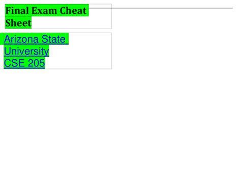 Final Exam Cheat Sheet Arizona State University Cse 205 Fi Exm Cheat