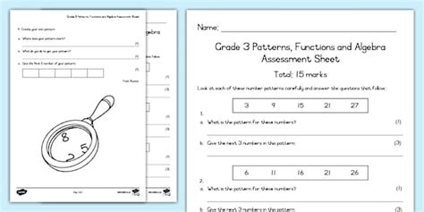 Grade 3 Patterns Functions And Algebra Assessment Sheet
