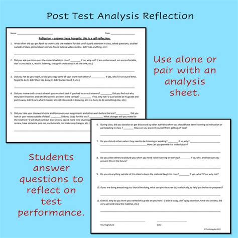 Post Test Analysis And Reflection Worksheets Analyze Missed And Guessed