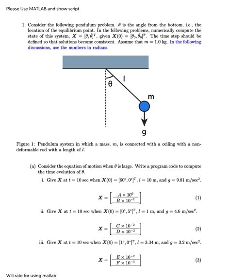 Please Use Matlab And Show Script 1 Consider The Following Pendulum