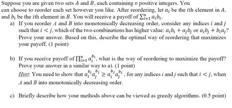 Solved Suppose You Are Given Two Sets A And B Each Chegg