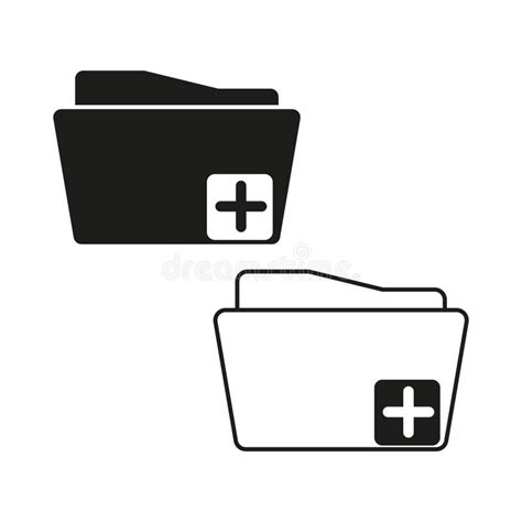Folder Icons With Plus Symbol Black And White Variations File