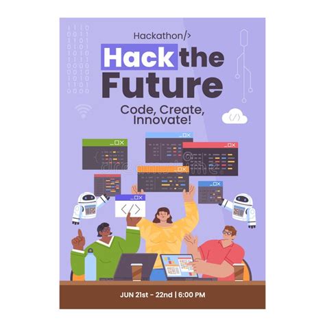 Hackathon Hand Drawn Flat Geek Poster Stock Vector Illustration Of