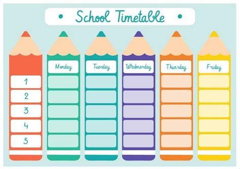 Funny School Timetable Template With Flat Design Free Vector 550 In 2025 School Timetable