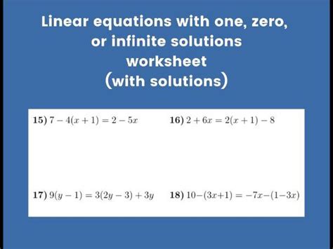 Linear equations with one, zero, or infinite solutions worksheet (with ...