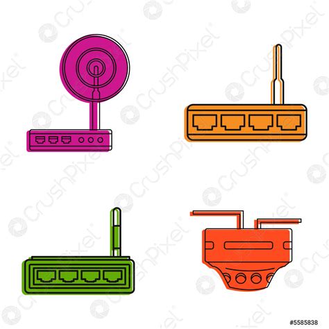 Router Icon Set Color Outline Style Stock Vector 5585838 Crushpixel