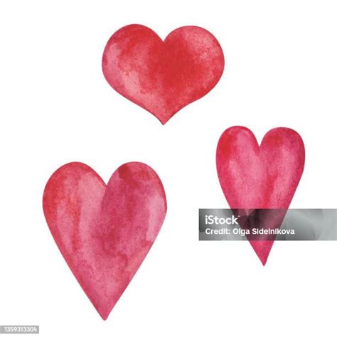 흰색에 고립 된 그라데이션과 손으로 그린 빨간 마음의 수채화 그림 생일 엽서 결혼 초대장 포장 용지에 대한 클립 아트 디자인