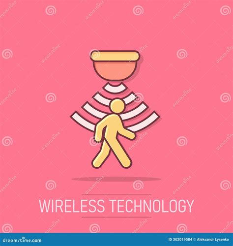 Motion Sensor Icon In Comic Style Sensor Waves With Man Vector Cartoon Illustration Pictogram