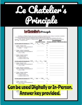 Chemistry Practice Worksheet Le Chateliers Principle By Chemplus