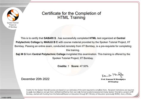 sabari s on linkedin got a certificate for the completion of html