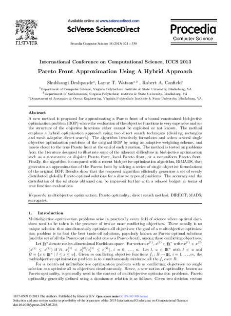 Pdf Pareto Front Approximation Using A Hybrid Approach
