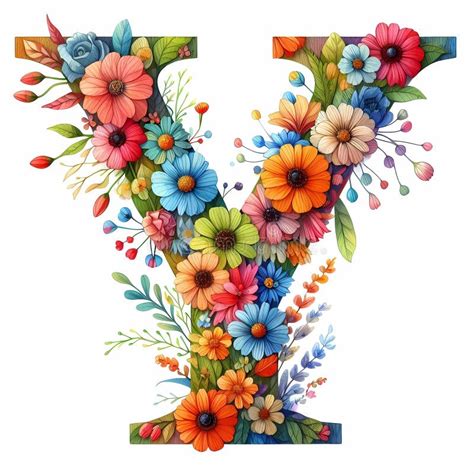Letter Y With Flowers Leaves And Berries Floral Font Stock