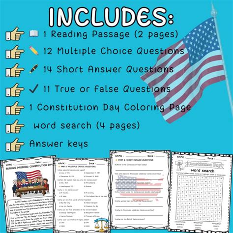 Constitution Day Reading Comprehension And Activities Passages Questions
