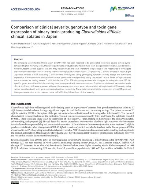 Pdf Comparison Of Clinical Severity Genotype And Toxin Gene Expression Of Binary Toxin