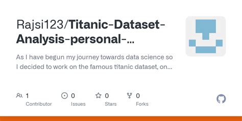 GitHub Rajsi Titanic Dataset Analysis Personal Project As I Have Begun My Journey Towards