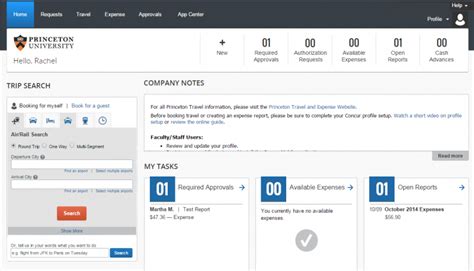 Concur S New User Interface Princeton Travel Expense