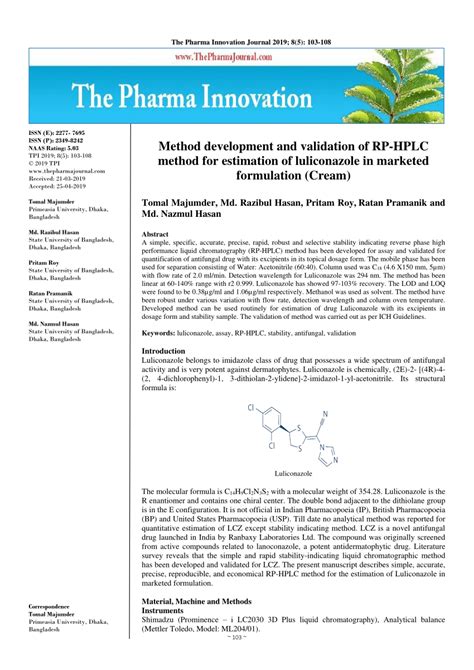 PDF Method Development And Validation Of RP HPLC Method For Estimation Of Luliconazole In